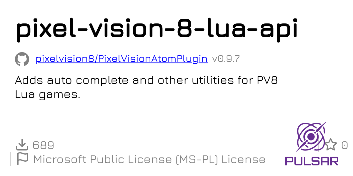 Pixel Vision 8 Lua Api 